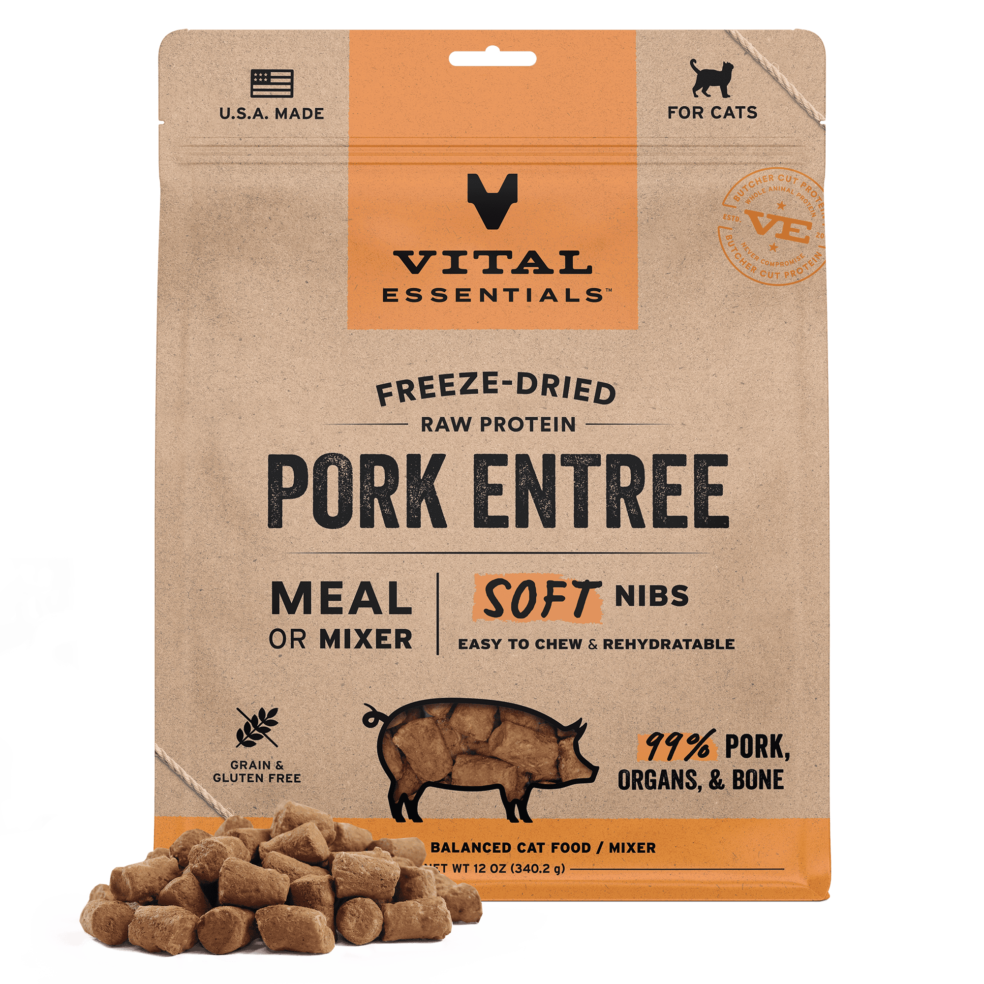 Vital Essentials® Freeze-Dried Raw Pork Entree Cat Food Soft Nibs, 12 ...